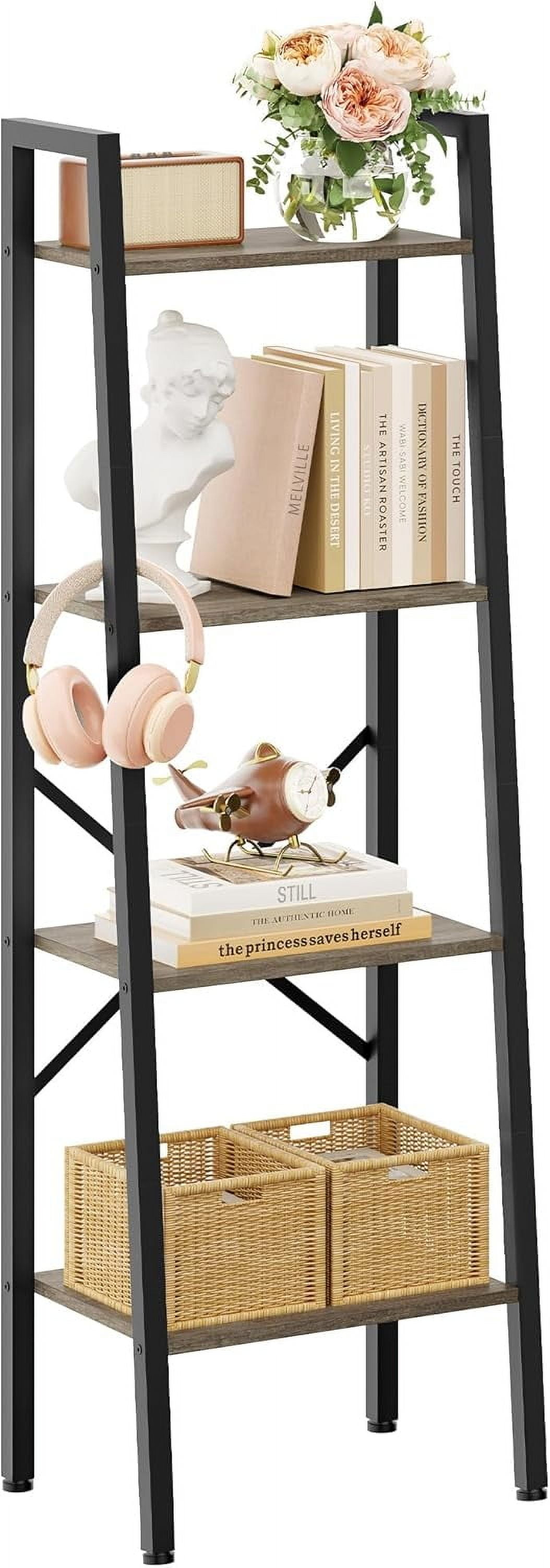 4-Tier Industrial Ladder Bookshelf, Narrow Ladder Shelf, Tall Standing ...