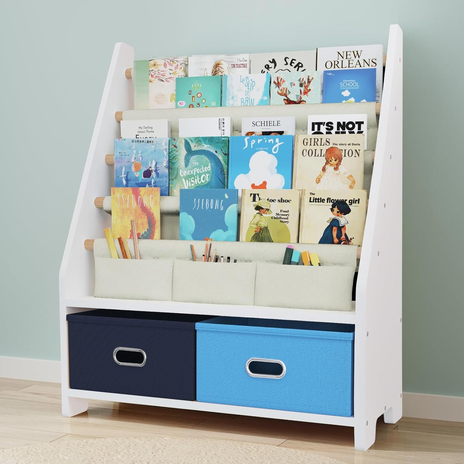 4 Tier Kids Book Shelf, Wooden Kids Book Rack, White Kids Bookshelf ...