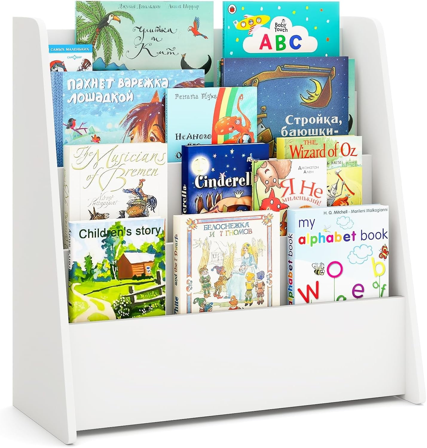 4-Tier Kids Bookshelf, Front Facing Children Bookcase with Deep ...
