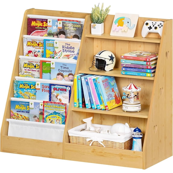 4 Tier Kids Bookshelf and Storage Organizer, Five Layer Sling Children ...