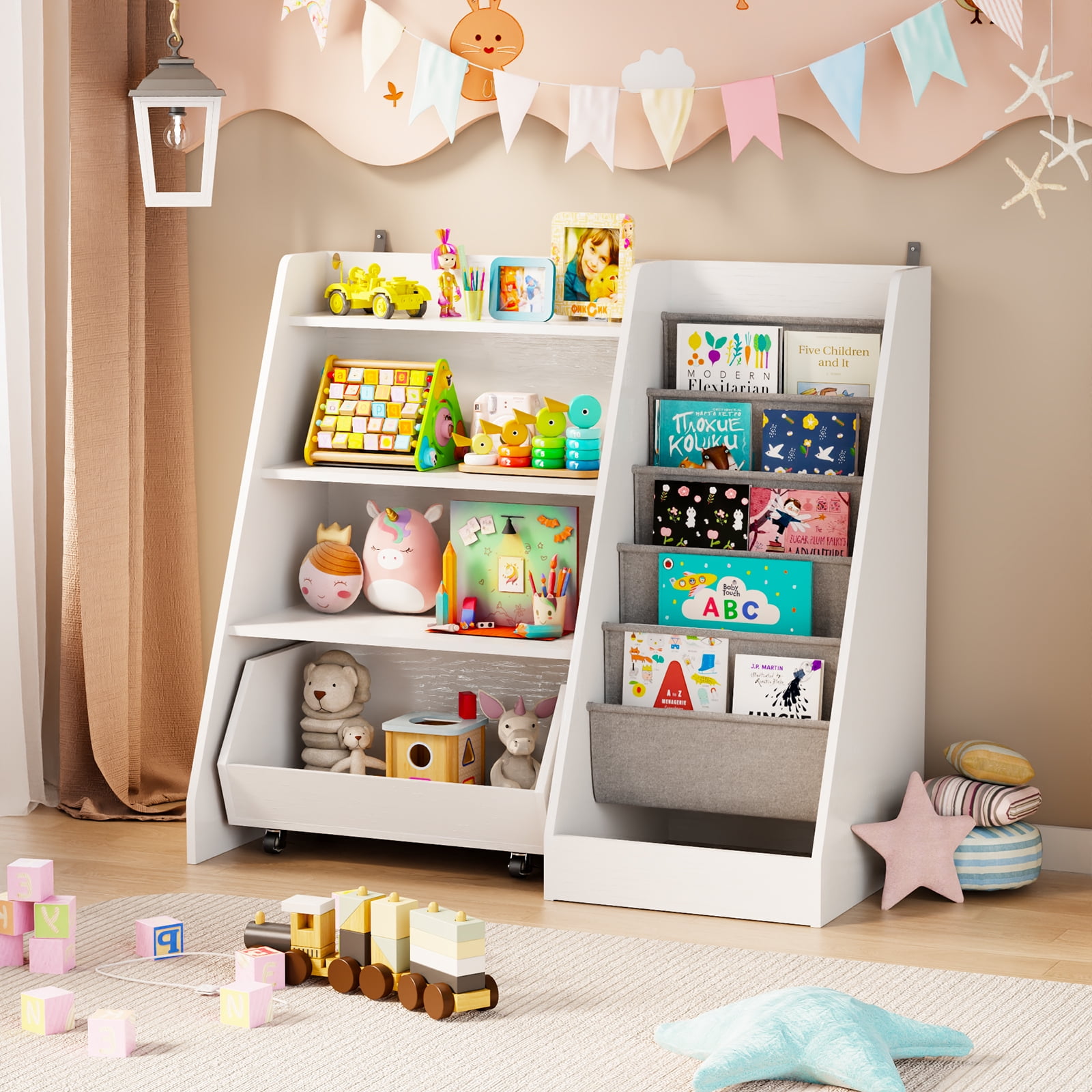4-Tier Kids Bookshelf and Toy Storage, Book Shelf for Kids Rooms ...
