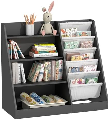 4 Tier Kids Bookshelf Wooden, Five Layer Sling Children Bookcase, Baby ...