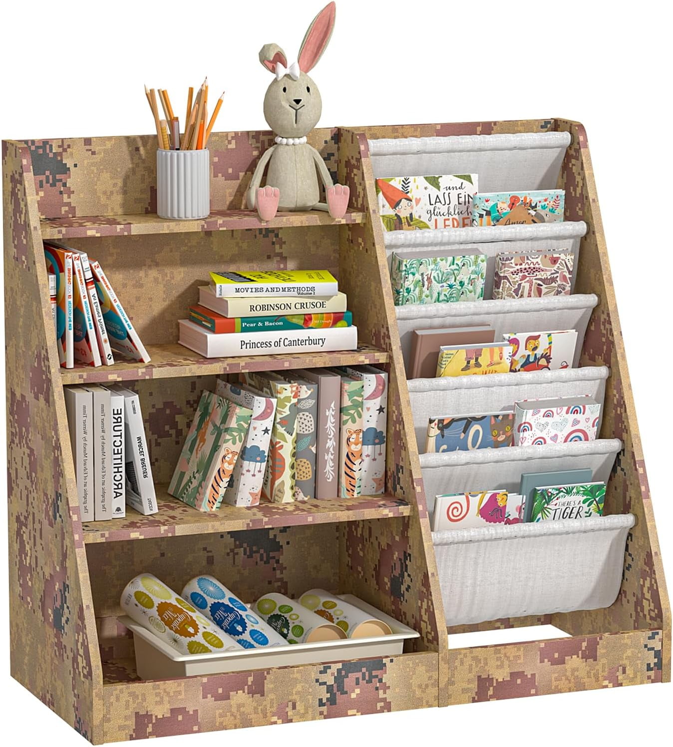 4 Tier Kids Bookshelf Wooden, Five Layer Sling Children Bookcase, Baby ...
