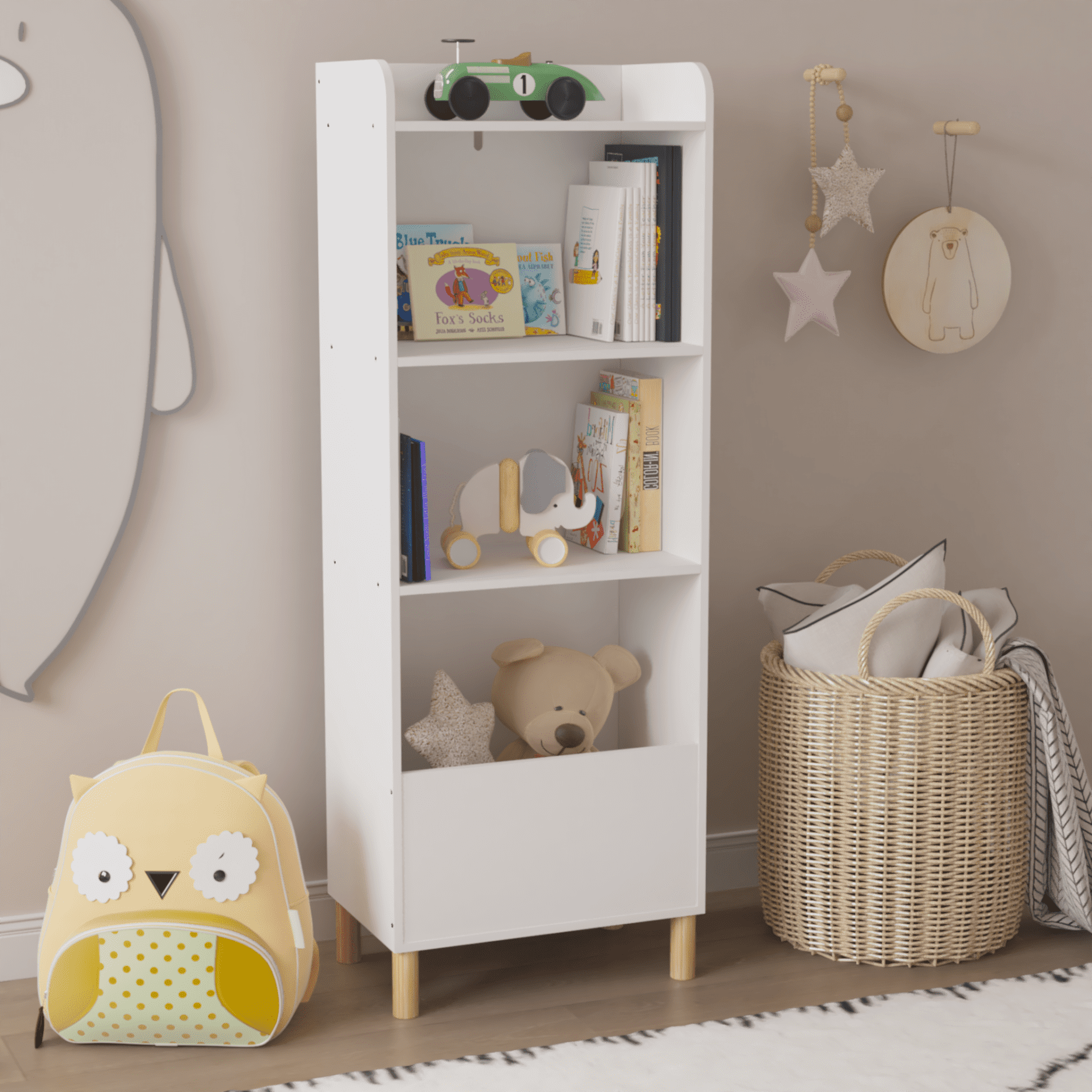 4 Tier Kids Bookshelf and Toy Storage Cabinet, Wooden Toy Storage ...