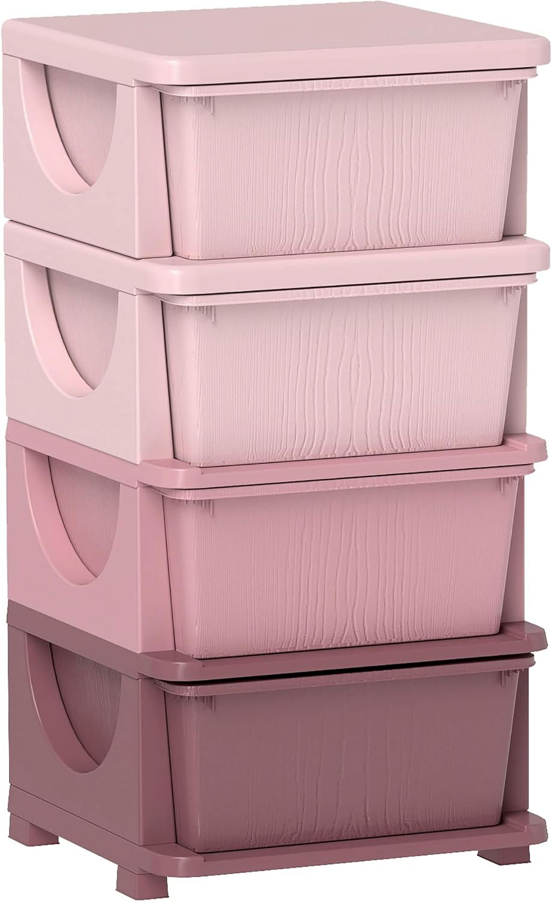 4 Tier Kids Storage Unit, 4 Drawer Chest Toy Organizer Plastic Bins for ...