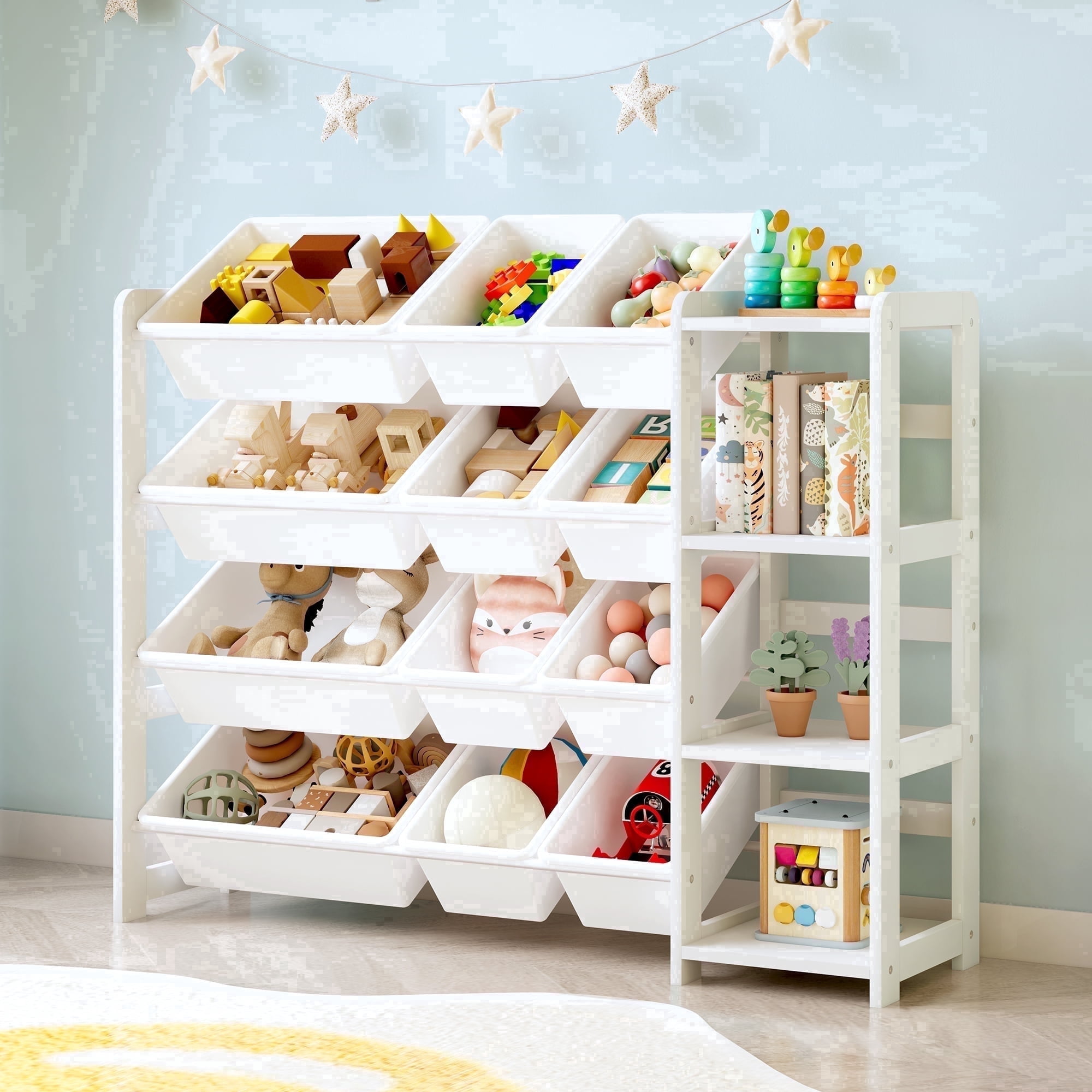 4-Tier Kids' Toy Storage Organizer Shelf - 100%Solid Wood,Children's ...