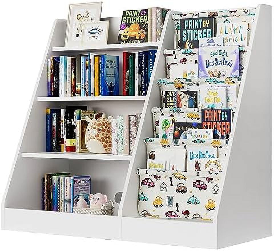 4 Tier Kids Wooden Bookshelf,Five Layer Sling Bookcase,Baby Storage ...