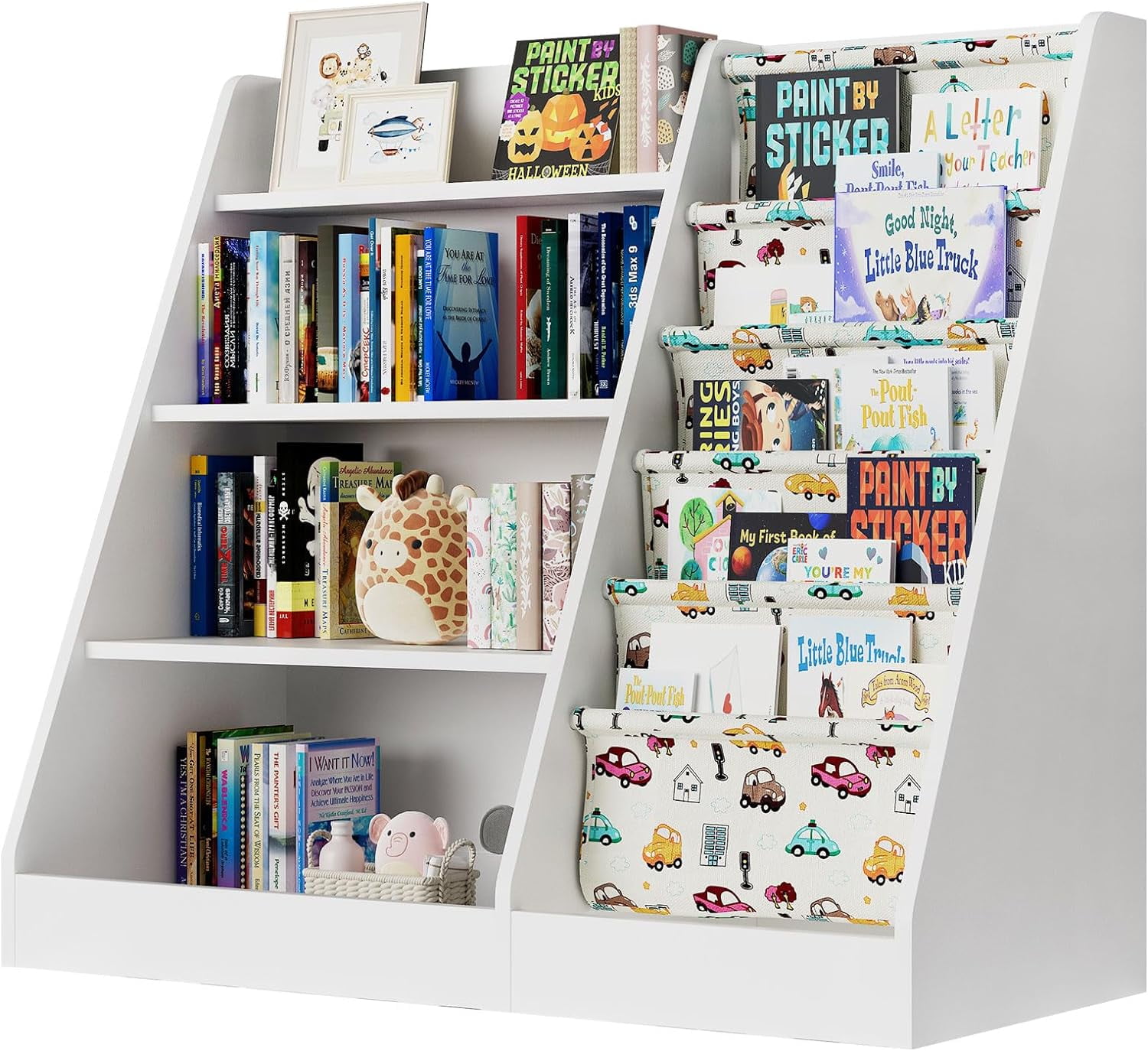 4 Tier Kids Wooden Bookshelf,Five Layer Sling Bookcase,Baby Storage ...