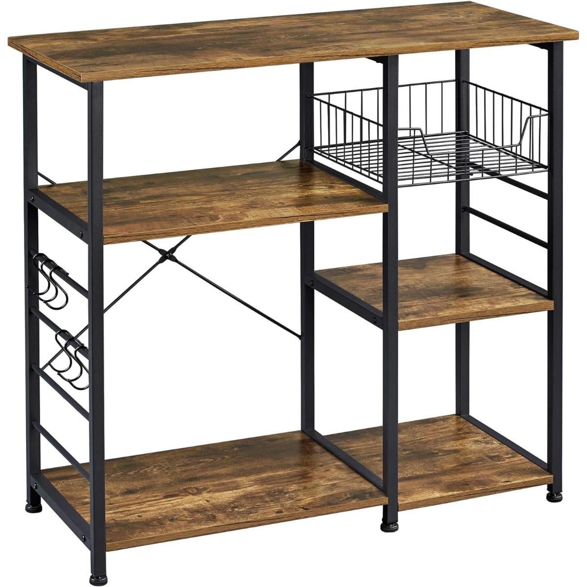 4-Tier Kitchen Baker's Rack, Coffee Bar Microwave Stand Cart with Wire ...