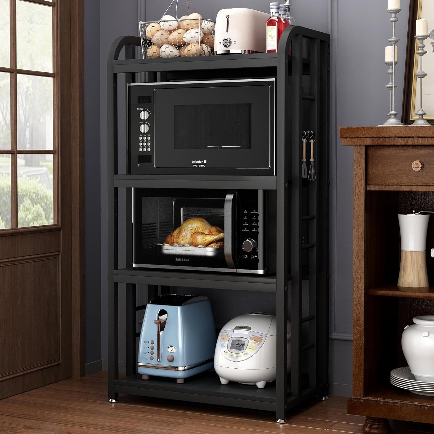 4-Tier Kitchen Baker's Rack, Free Standing Microwave Oven Stand Utility Storage Shelf Island ...