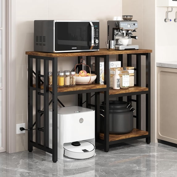 4-Tier Kitchen Baker's Rack with Power Outlet, Mini Fridge & Microwave ...