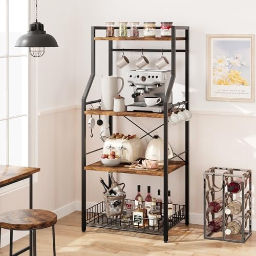 4 Tier Kitchen Baker’s Rack with Storage Shelves,Industrial Microwave ...