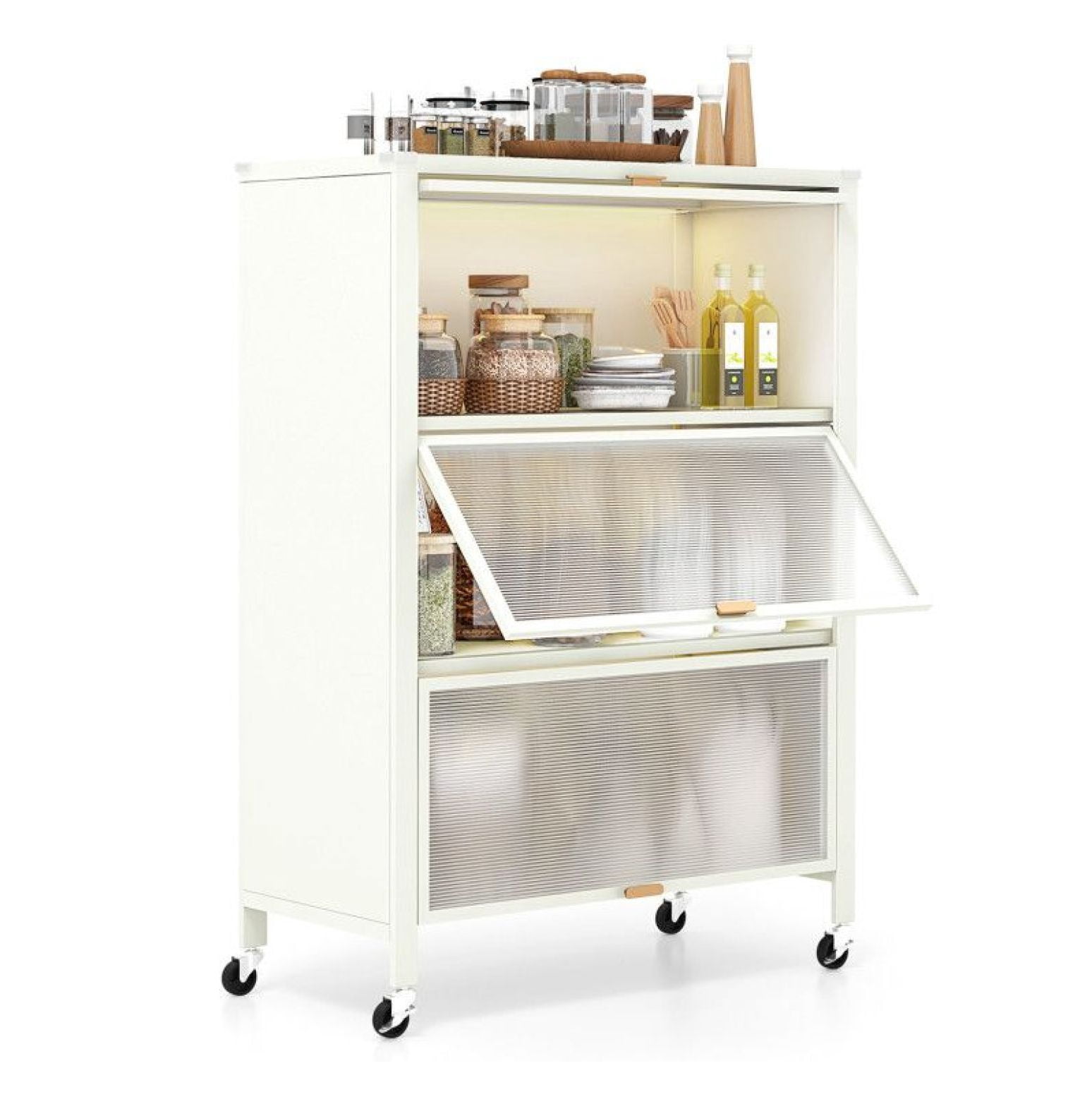 4-Tier Kitchen Bakers Rack with Doors White - Walmart.com