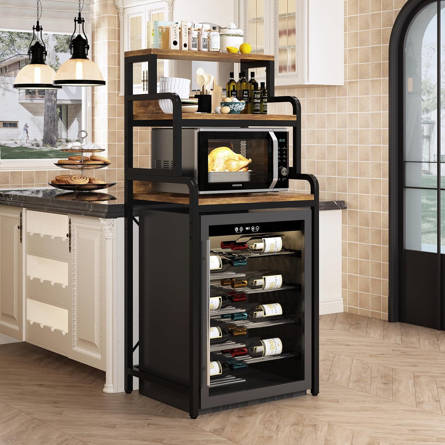 4-Tier Kitchen Bread Rack, Mini Fridge Stand Shelf, Double-Purpose Rack, Free Standing Kitchen ...