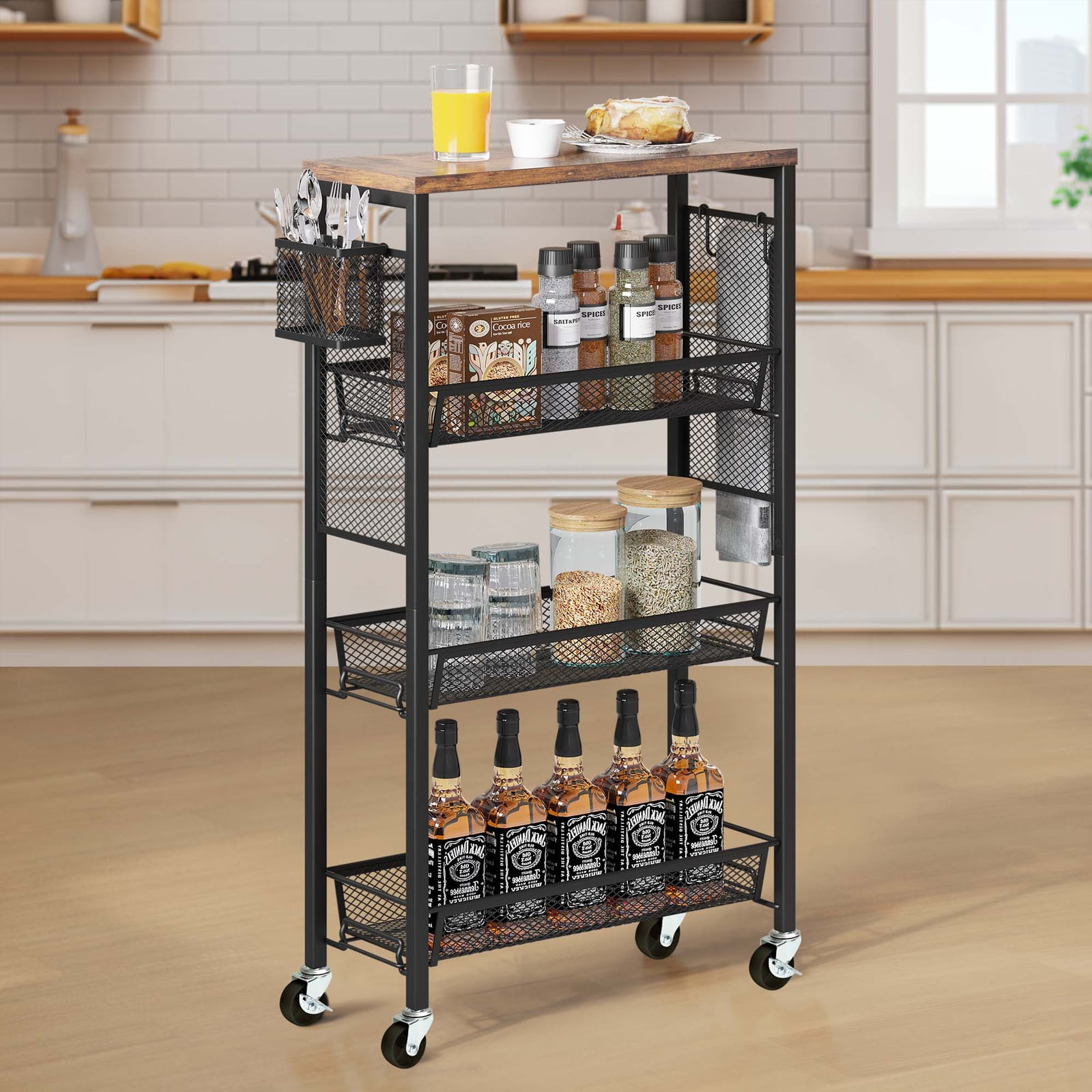 4-Tier Kitchen Microwave Cart Utility Workstation Storage Shelf Rack ...