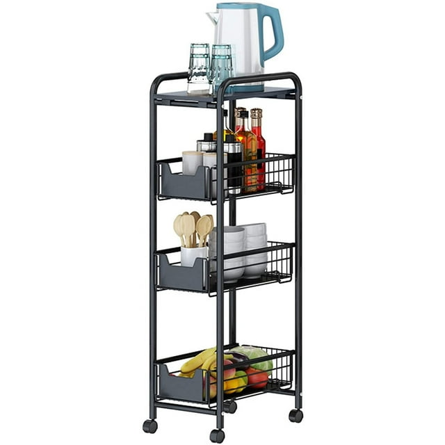 Walmart 4 Tier Slim Kitchen Movable Spice Rack with Wheels, Narrow ...