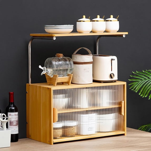 4 Tier Kitchen Pantry Sideboard with Sliding Glass Doors,Countertop ...