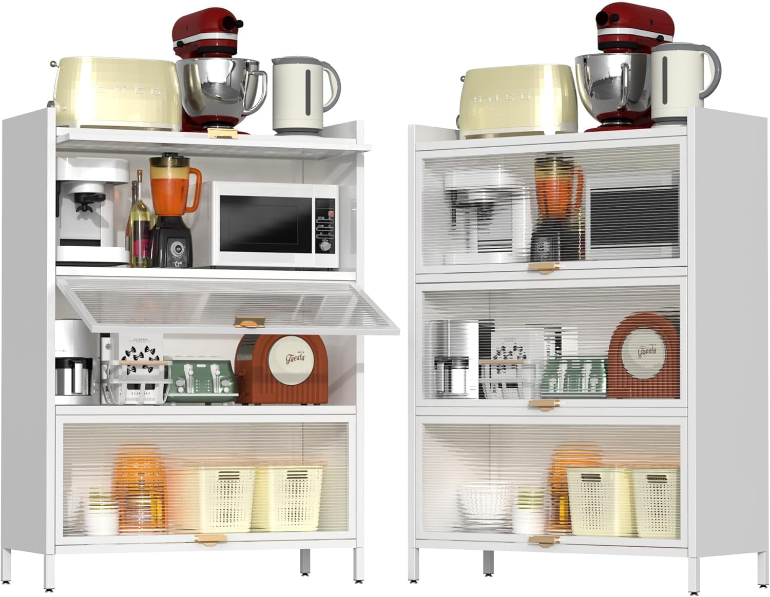 4 Tier Kitchen Pantry Storage Cabinet, Microwave Stand with Flip-up Doors, Freestanding Kitchen ...