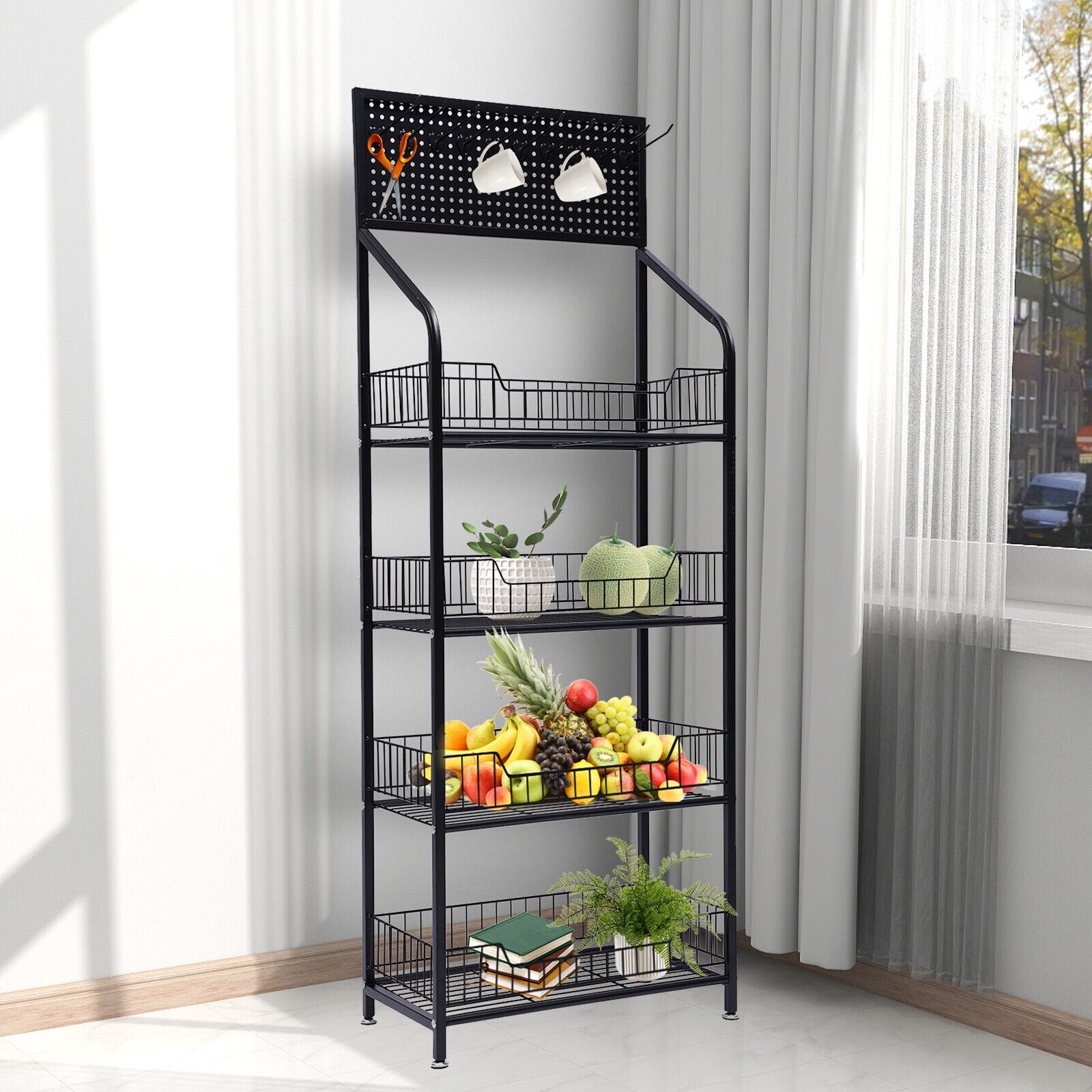 4-Tier Kitchen Rack Practical Workstation Oven Bread Rack W/ 5 Hooks ...