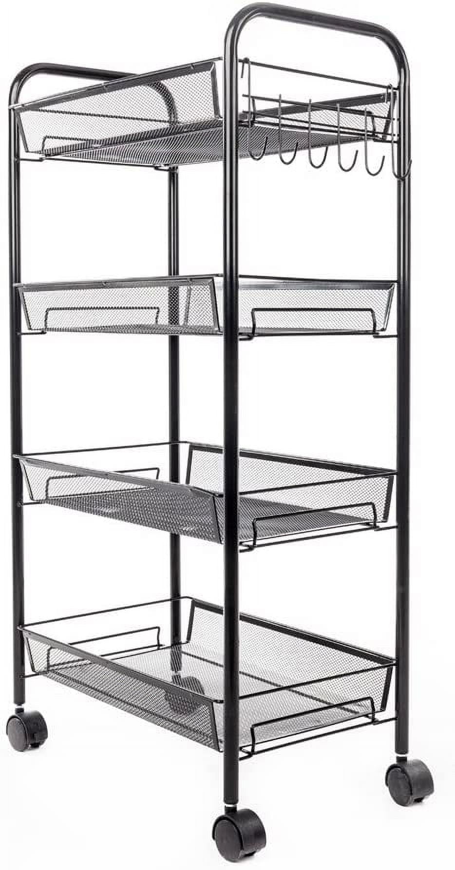 4-Tier Kitchen Rolling Cart, Sturdy Storage Rack with Steel Honeycomb ...