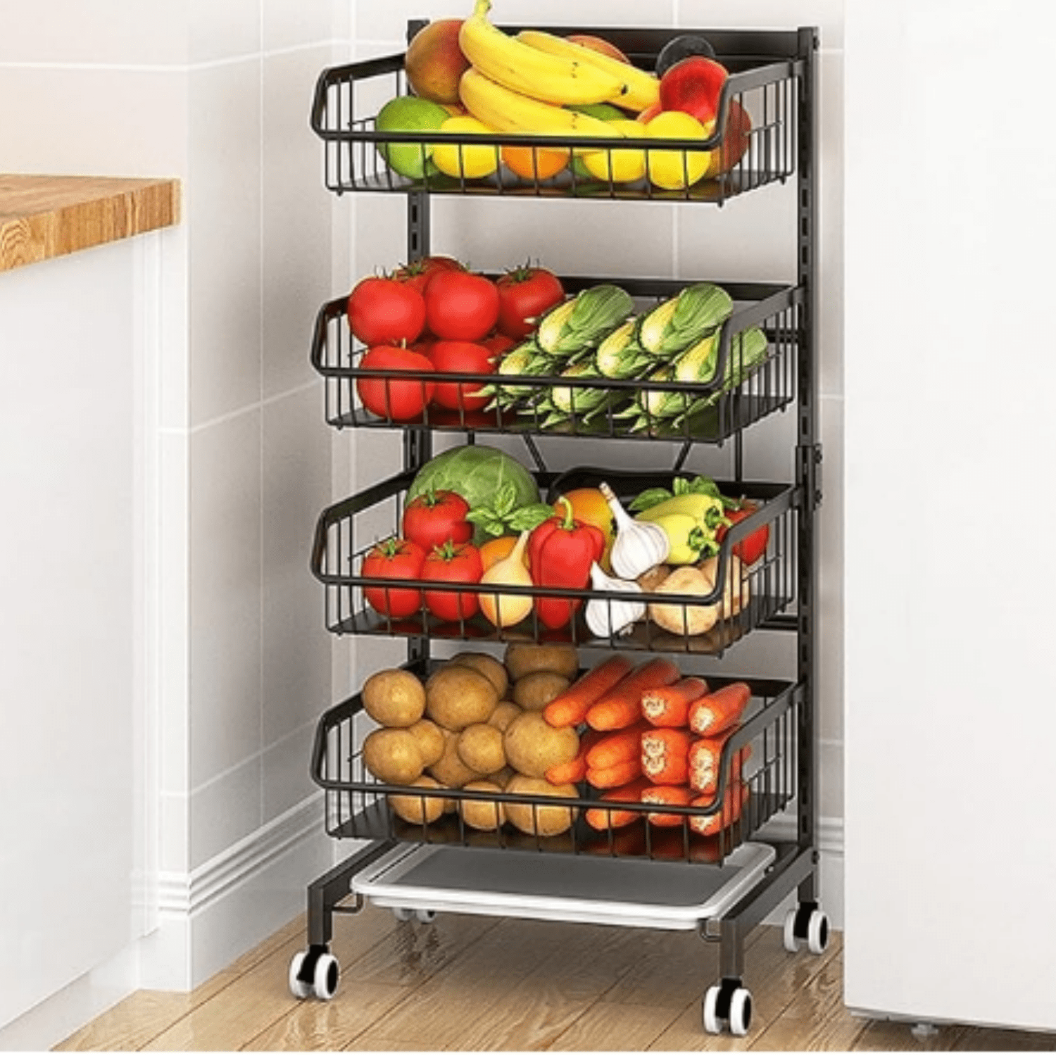 4-Tier Kitchen Snack Cart with Wheels – Versatile Rolling Storage Cart ...