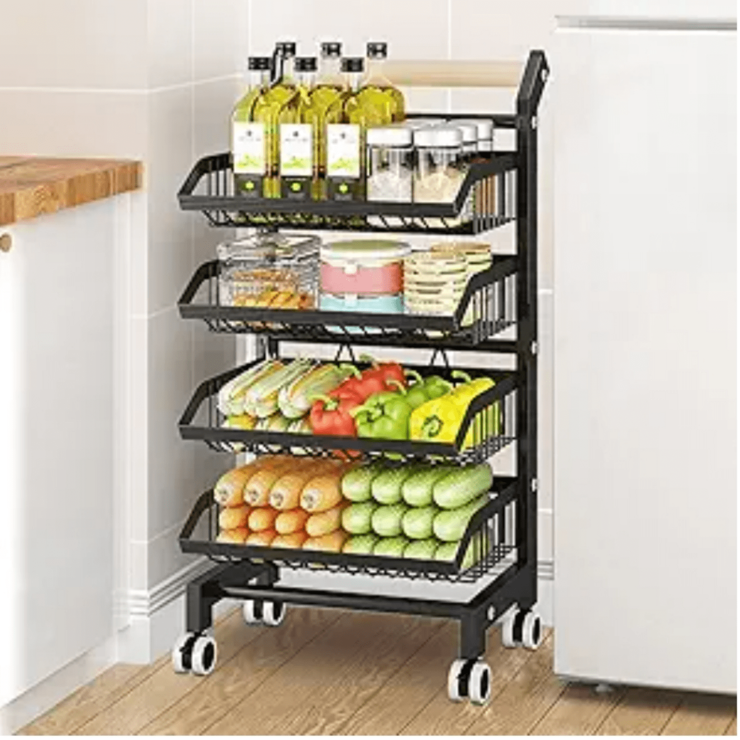 4-Tier Kitchen Snack Cart with Wheels – Versatile Rolling Storage Cart ...
