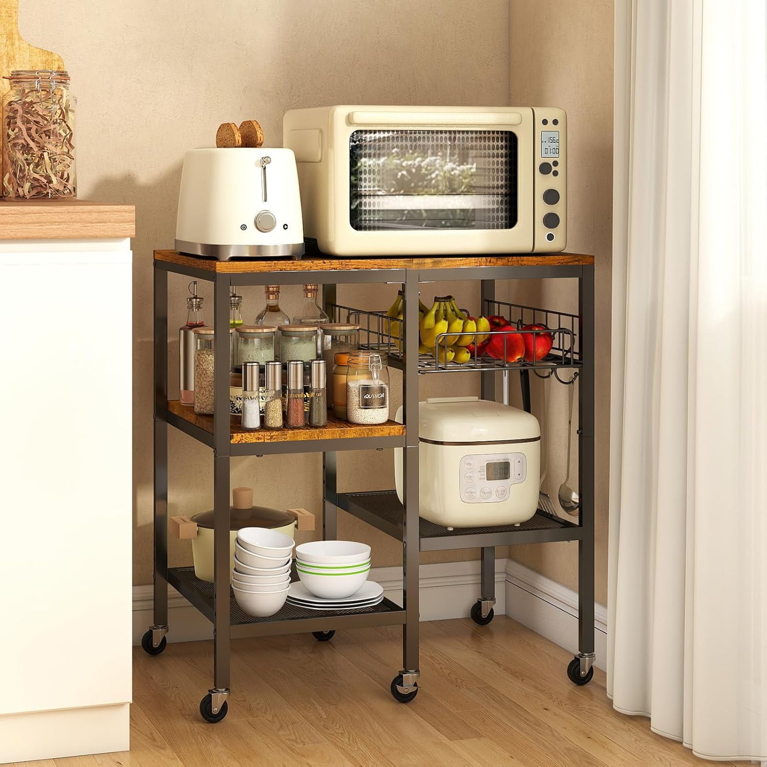 4 Tier Kitchen Space-Saving Space-Saving Rack Cart, Microwave Stand ...