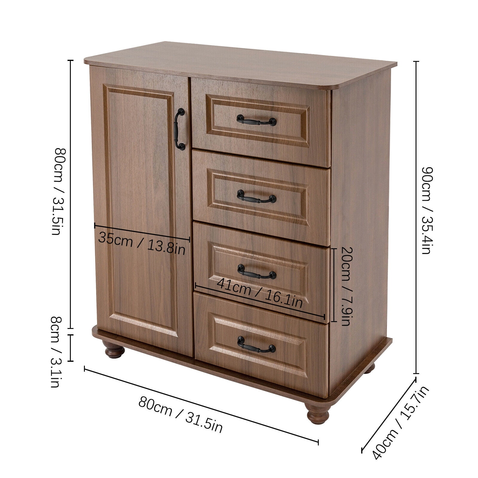 4 Tier Kitchen Storage Cabinet 4 Drawers Sideboard Buffet Cabinet for ...