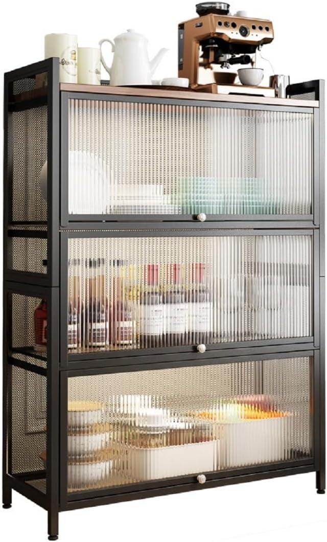 4 Tier Kitchen Storage Cabinet Buffet Pantry Metal Food Rack with Doors ...