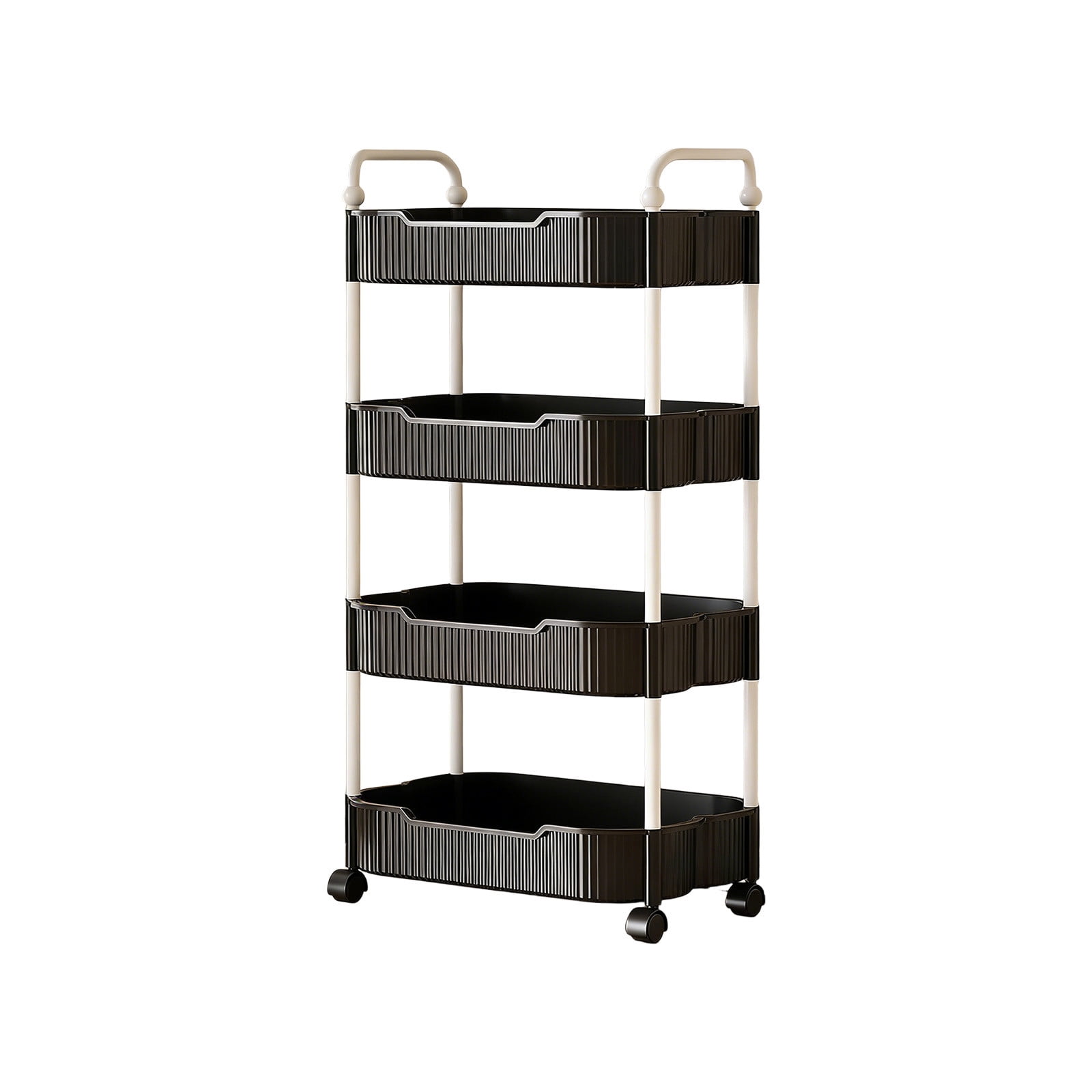 4-Tier Kitchen Storage Cart Black Rolling Utility Organizer Mobile ...