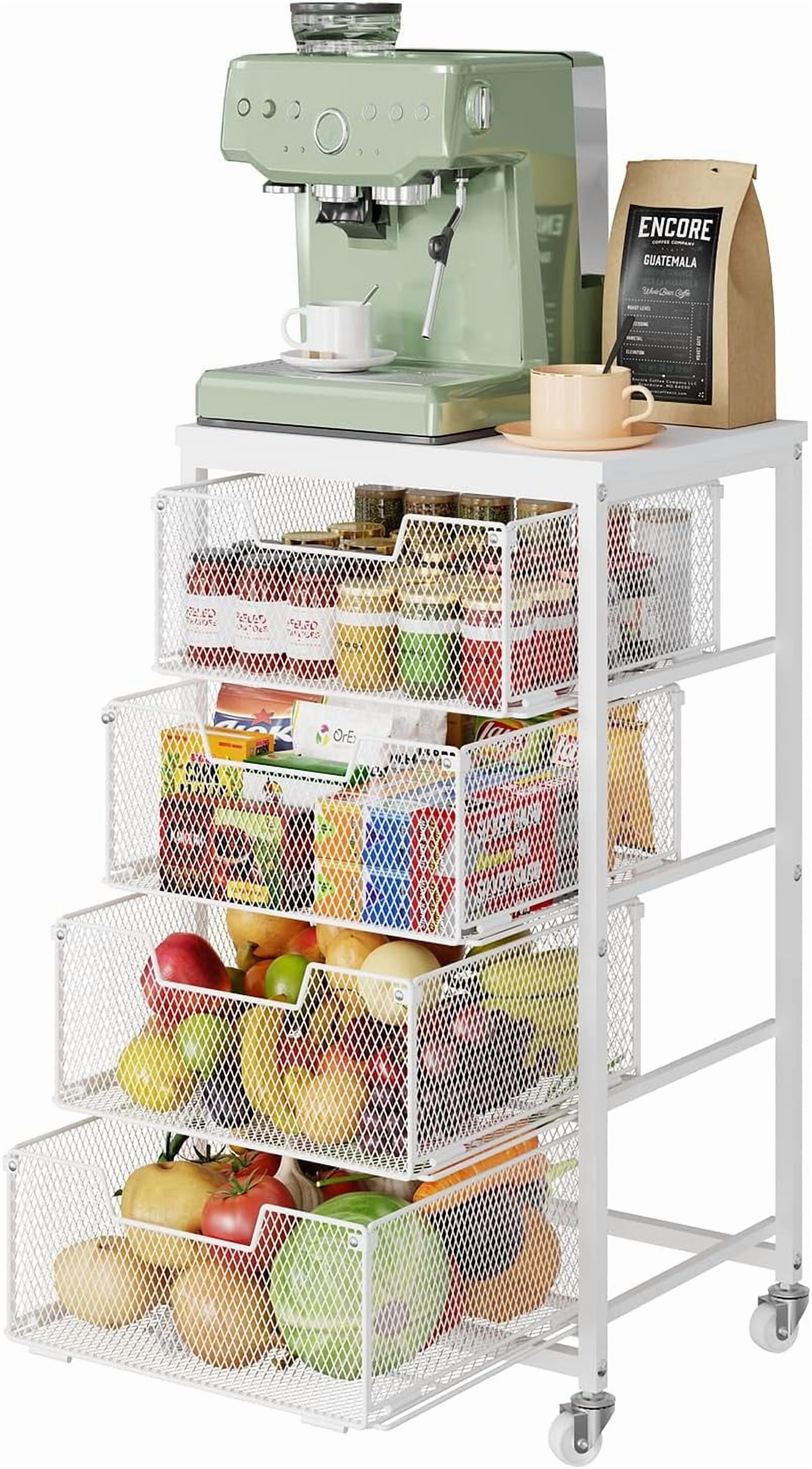 4-Tier Kitchen Storage Cart - Fruit Vegetable Storage Cart with Drawers ...