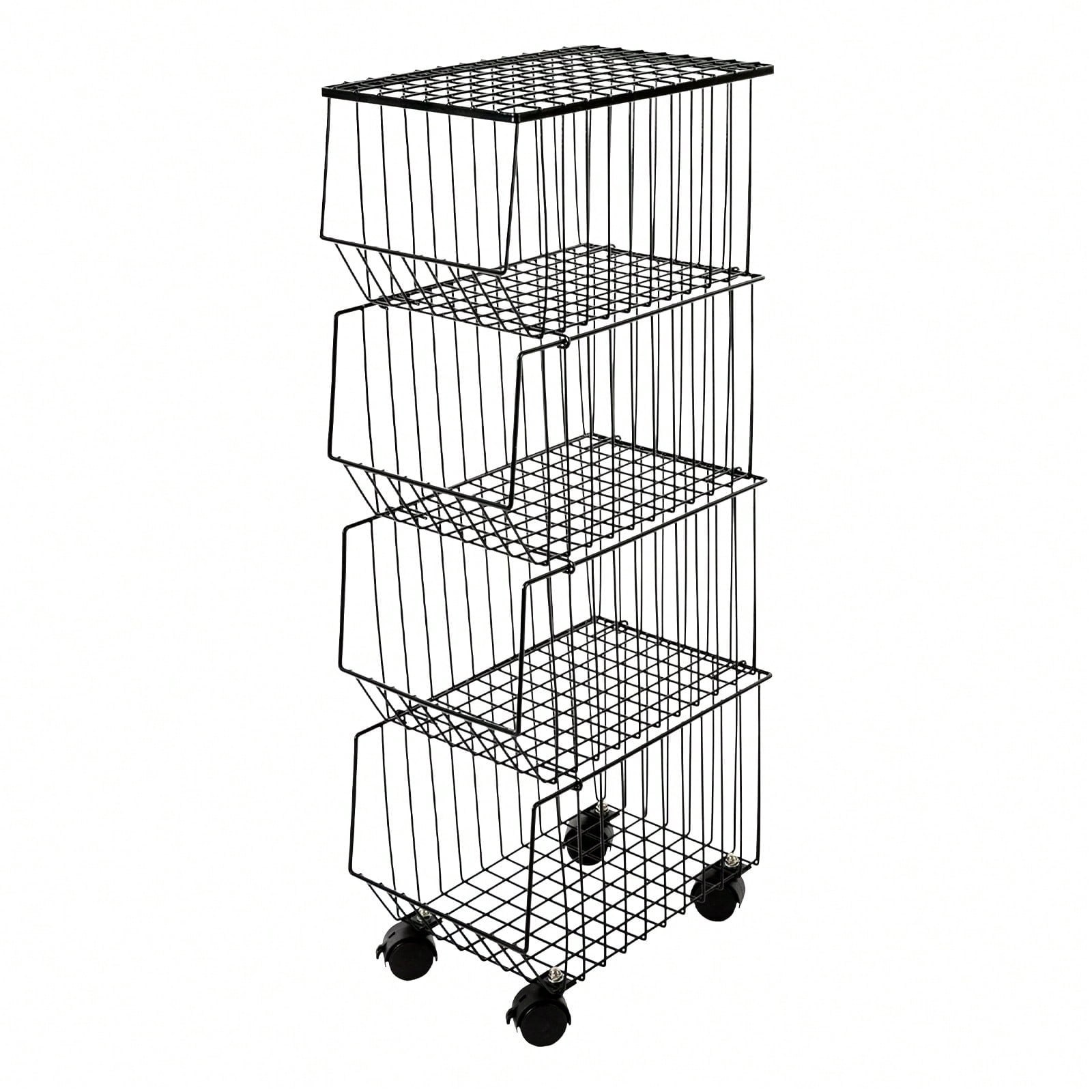 4 Tier Kitchen Storage Cart Pantry Shelves Metal Wire Mesh Baskets Cart ...