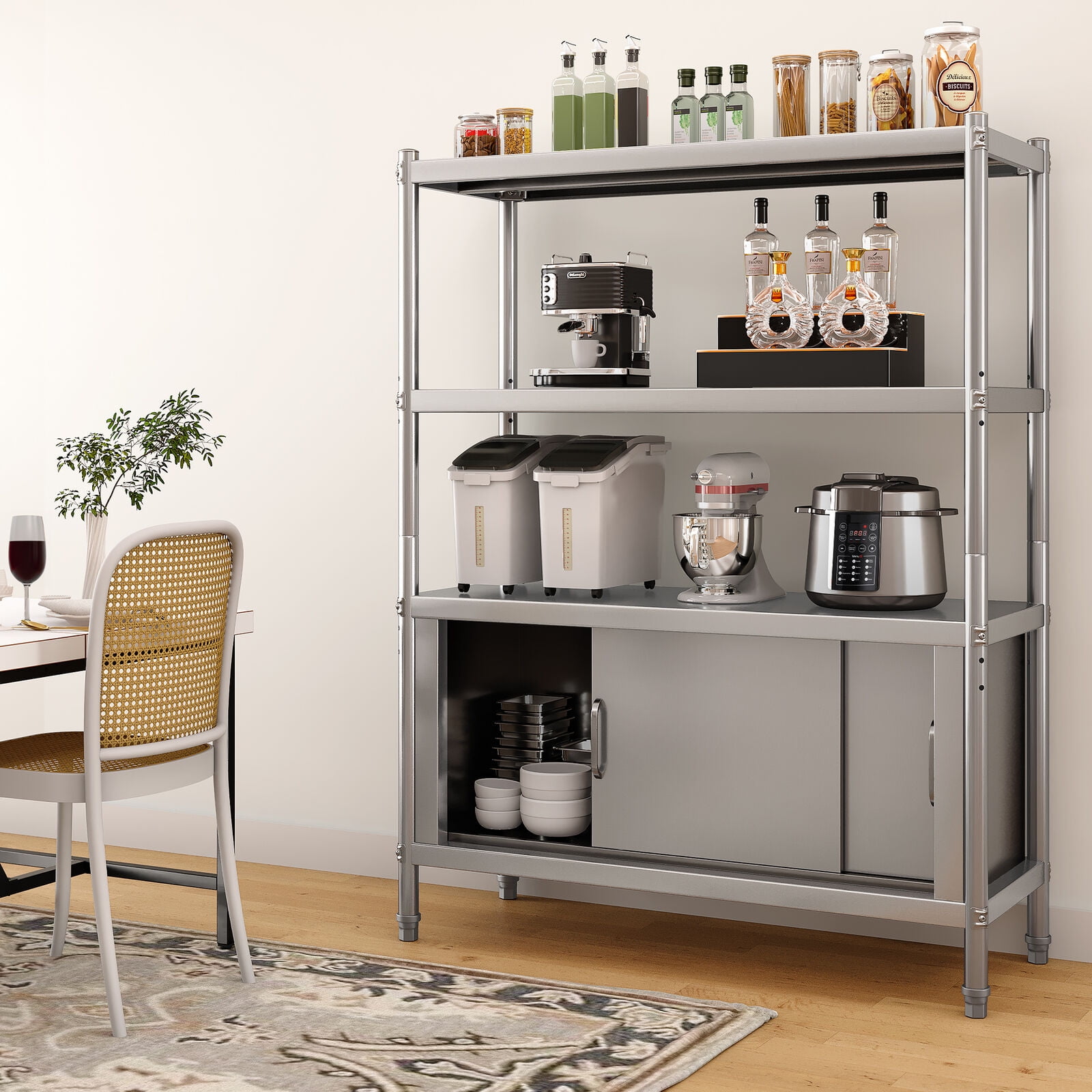 4 Tier Kitchen Storage Shelf Heavy Duty Stainless Steel Shelves w ...