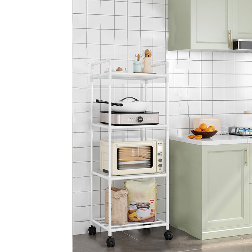 4 Tier Kitchen Storage Shelves with Wheels,Metal Shelves for Storage ...