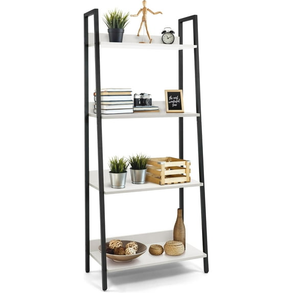 4 Tier Ladder Bookshelf, 24 Inch Width Standing Shelf, Bookcase Shelf ...