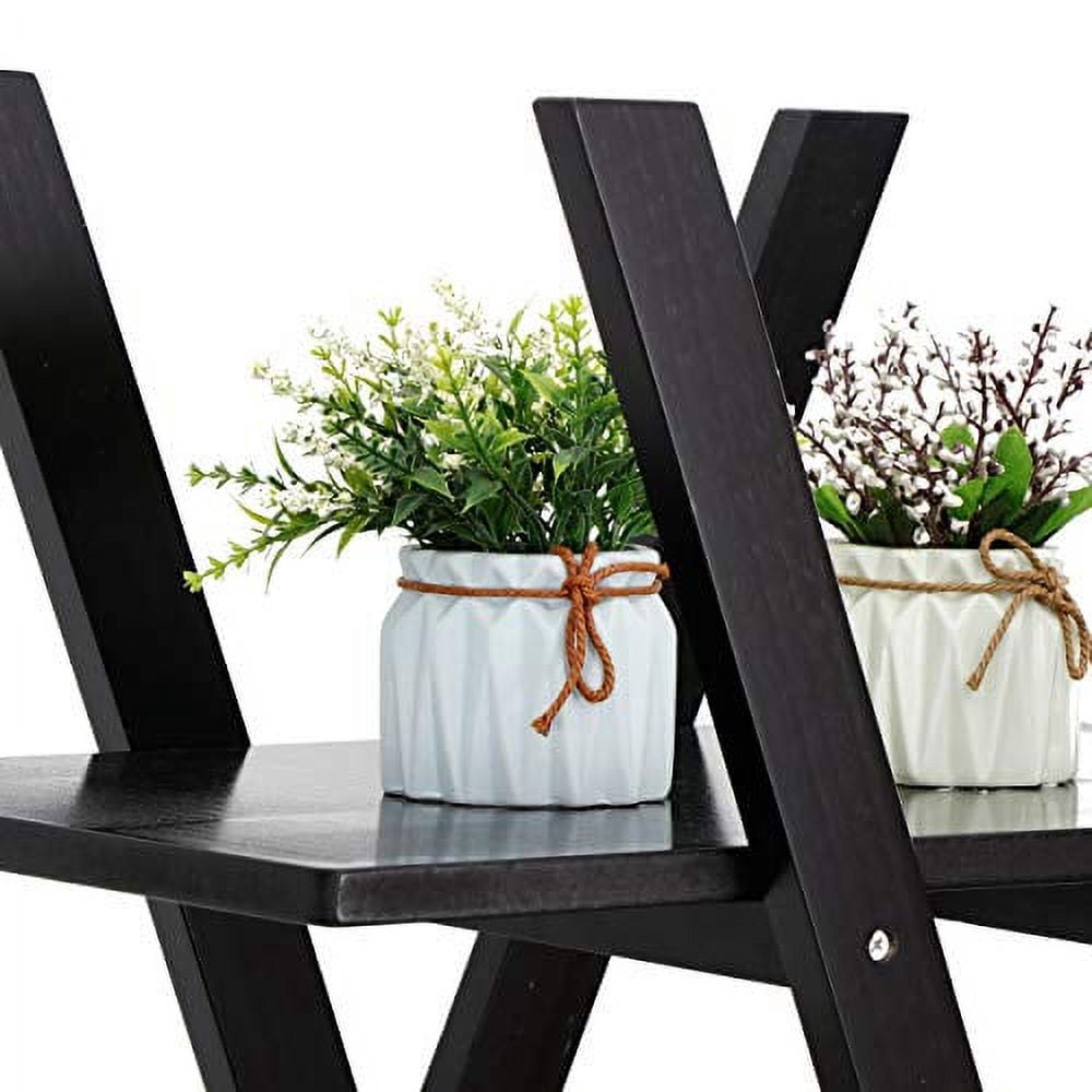 4 Tier Ladder Bookshelf Storage Shelves, A Frame Wooden Ladder Open ...