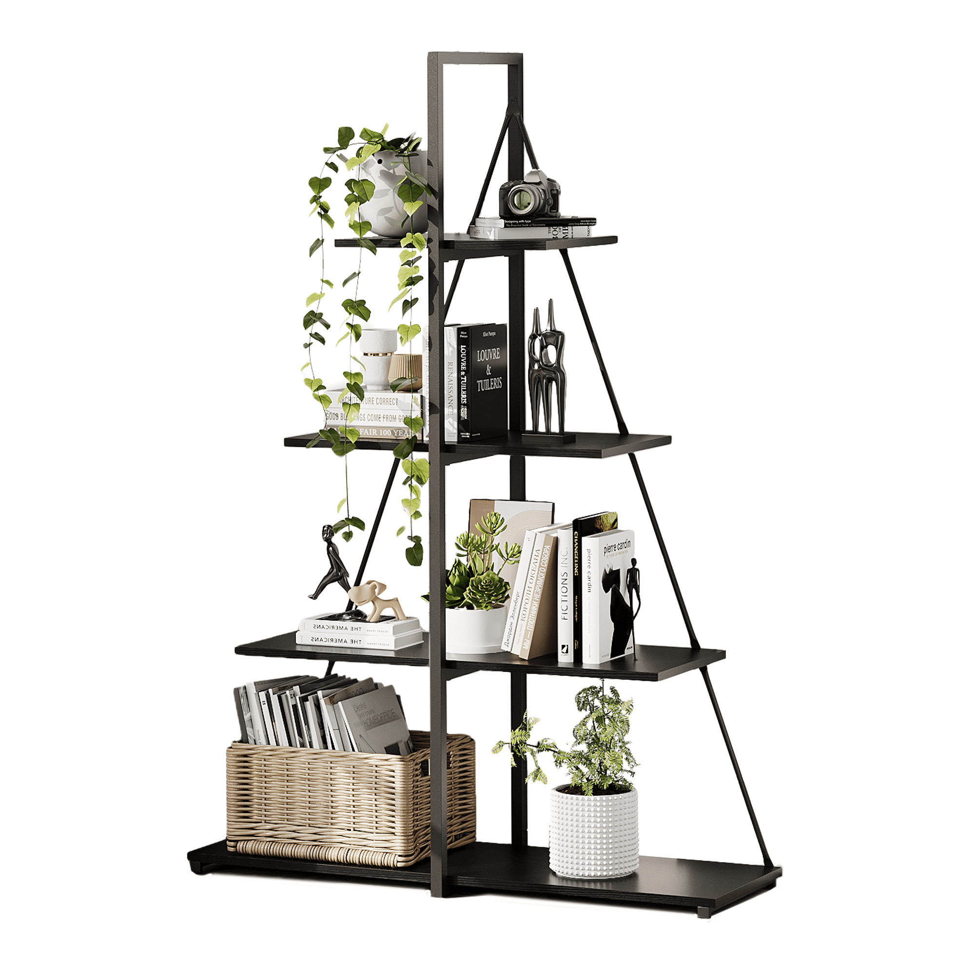 4-Tier Ladder Bookshelf, Versatile A-Shaped Bookcase, Tall Ladder Shelf ...