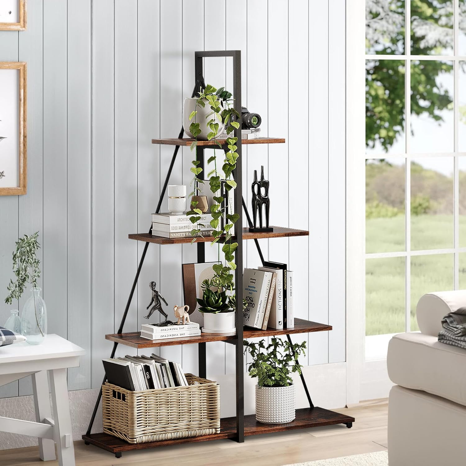 4-Tier Ladder Bookshelf, Versatile A-Shaped Bookcase, Tall Ladder Shelf ...