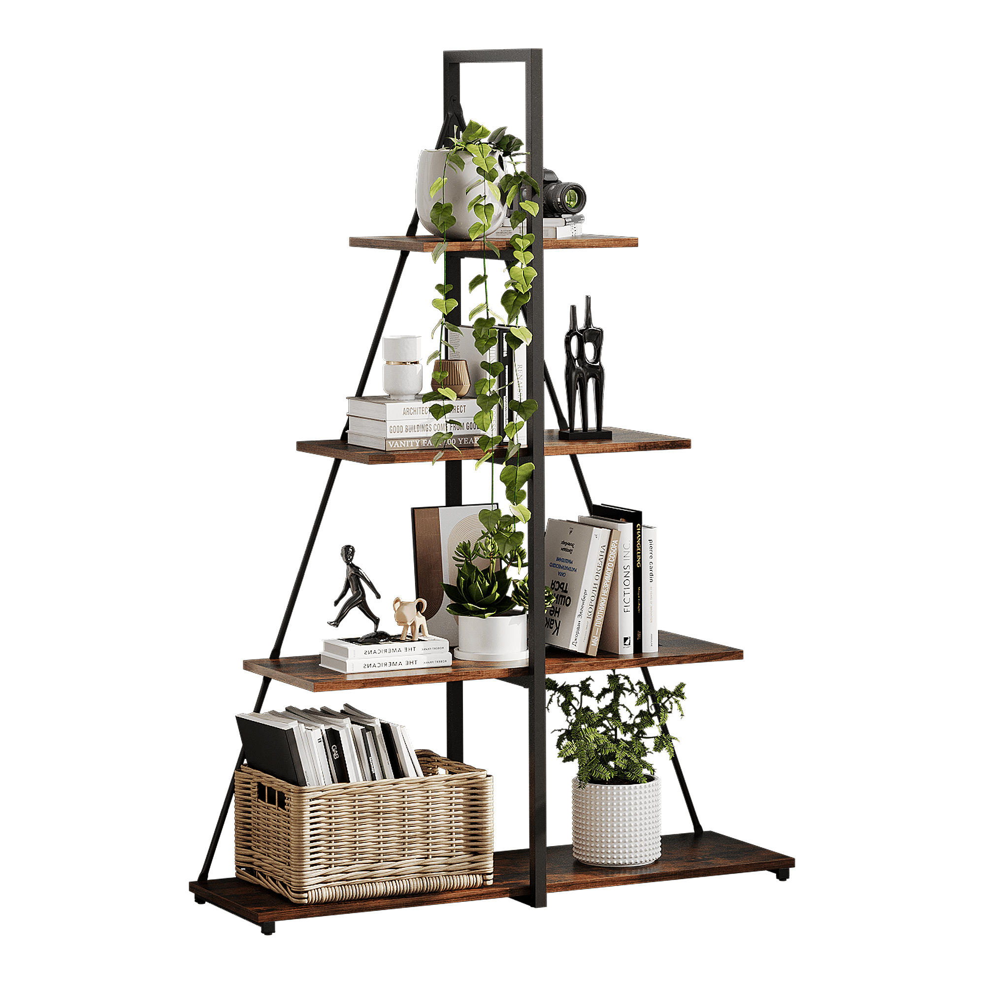 4-Tier Ladder Bookshelf, Versatile A-Shaped Bookcase, Tall Ladder Shelf ...