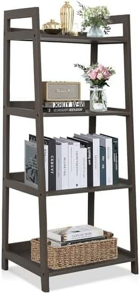 4-Tier Ladder Modern Style Ladder Bookshelf Open Rack Wood Ladder with ...