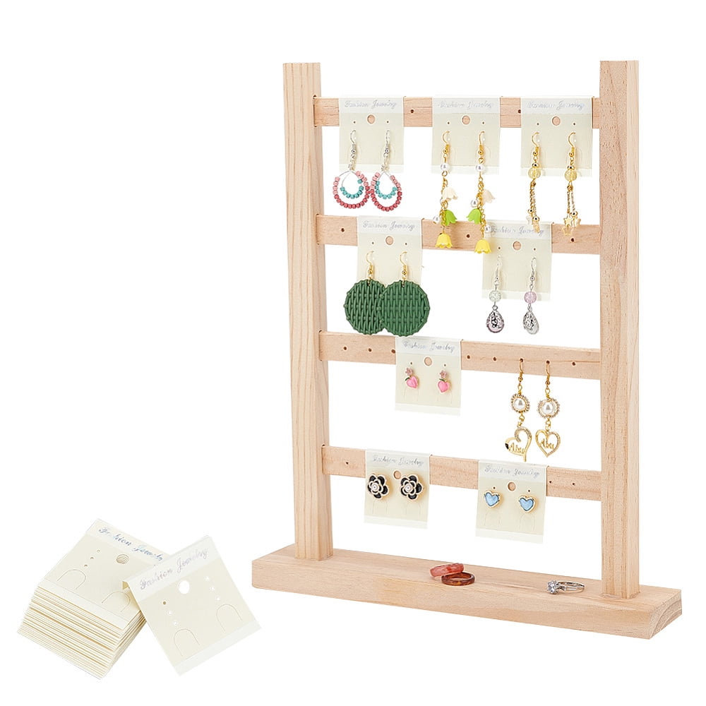 4-Tier Ladder-Shaped Wood Earring Display Stands with 24Pcs Earring ...