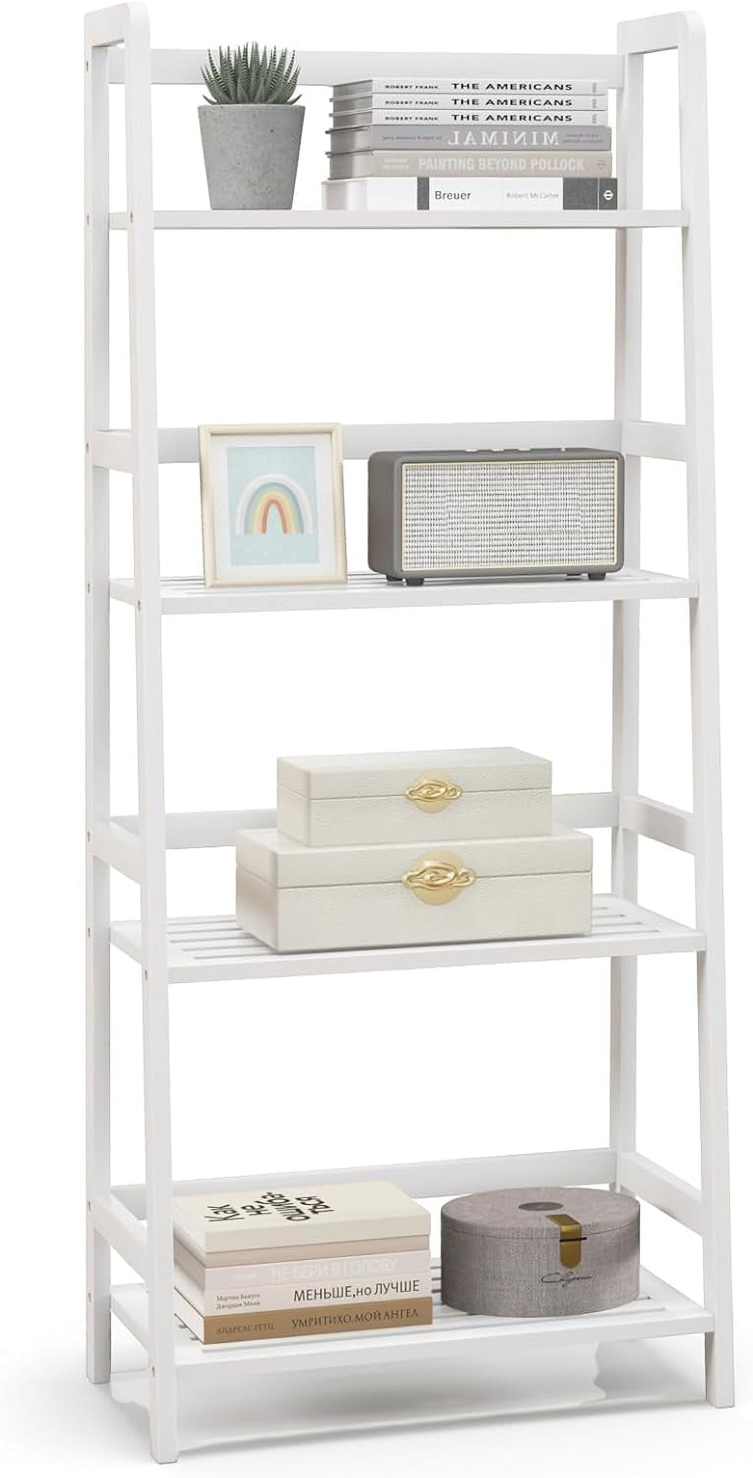 4-Tier Ladder Shelf, 47.5'' Bamboo Plant Stand Rack, Freestanding ...