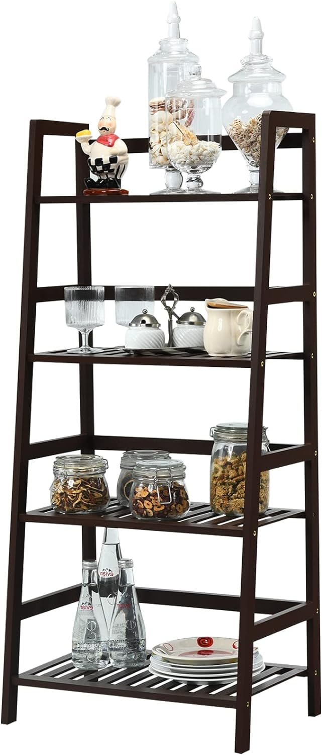 COSTWAY 4-Tier Ladder Shelf, Bamboo Plant Stand Rack, Freestanding ...