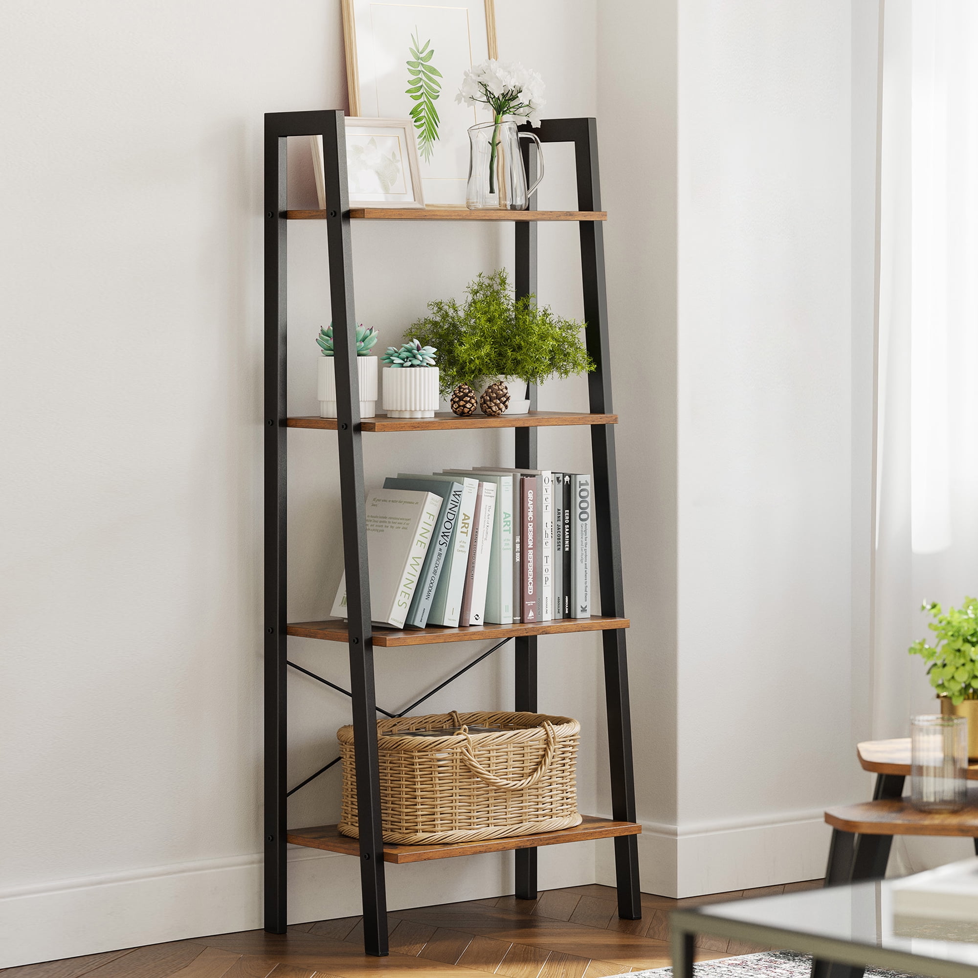4-Tier Ladder Shelf, Bookcase, Bookshelf, Storage Rack, for Plants ...