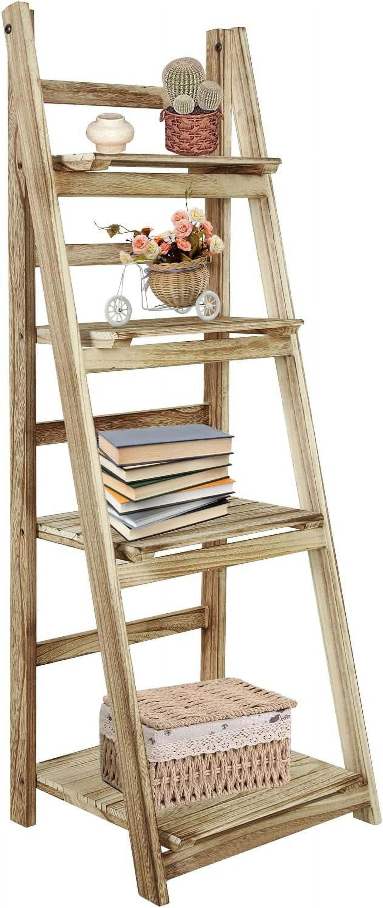 4 Tier Ladder Shelf, Industrial Leaning Bookshelves Ladder Bookcase ...