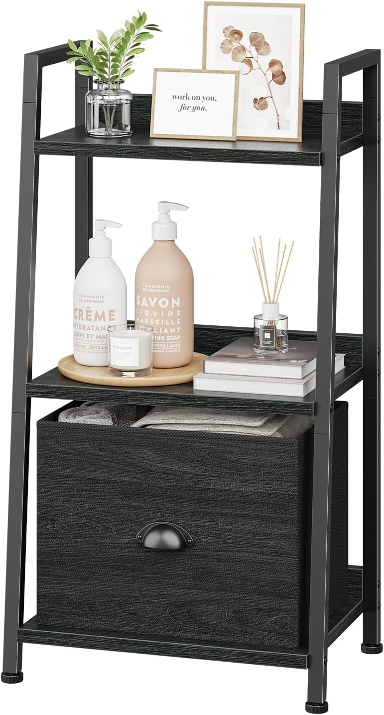4-Tier Ladder Shelf, Ladder Bookshelf with Removable Drawer, Bookcase ...