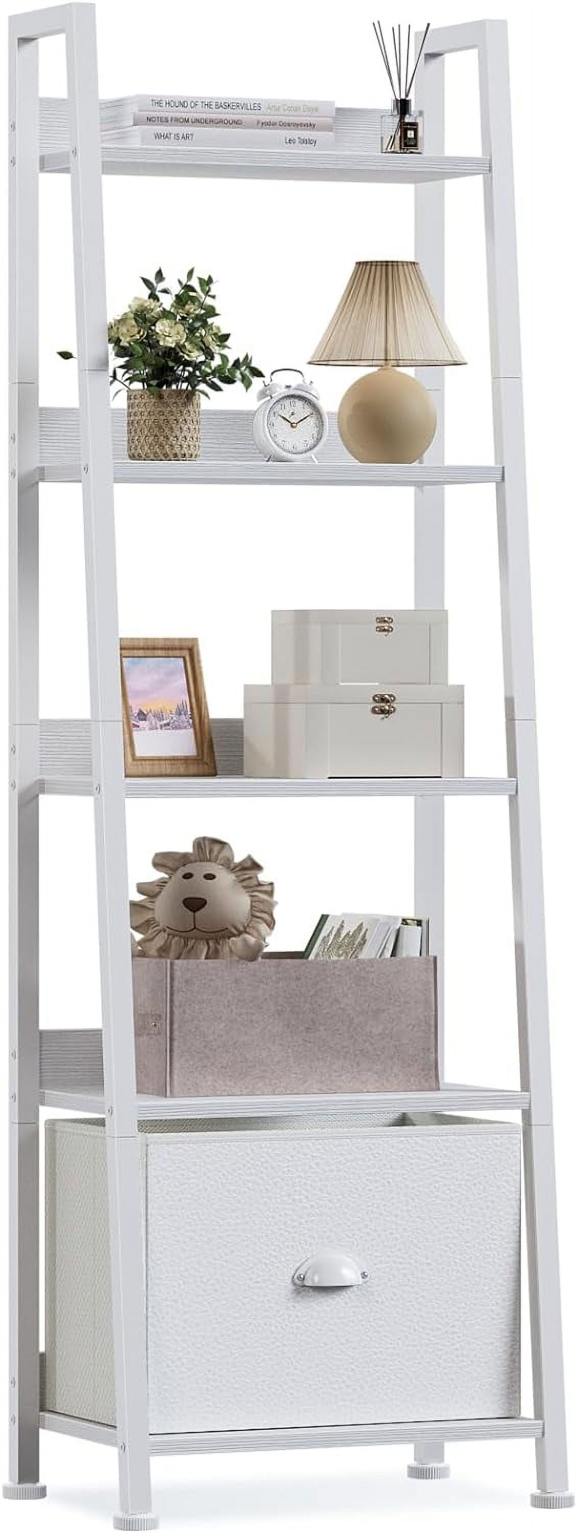 4-Tier Ladder Shelf, Ladder Bookshelf with Removable Drawer, Rustic ...
