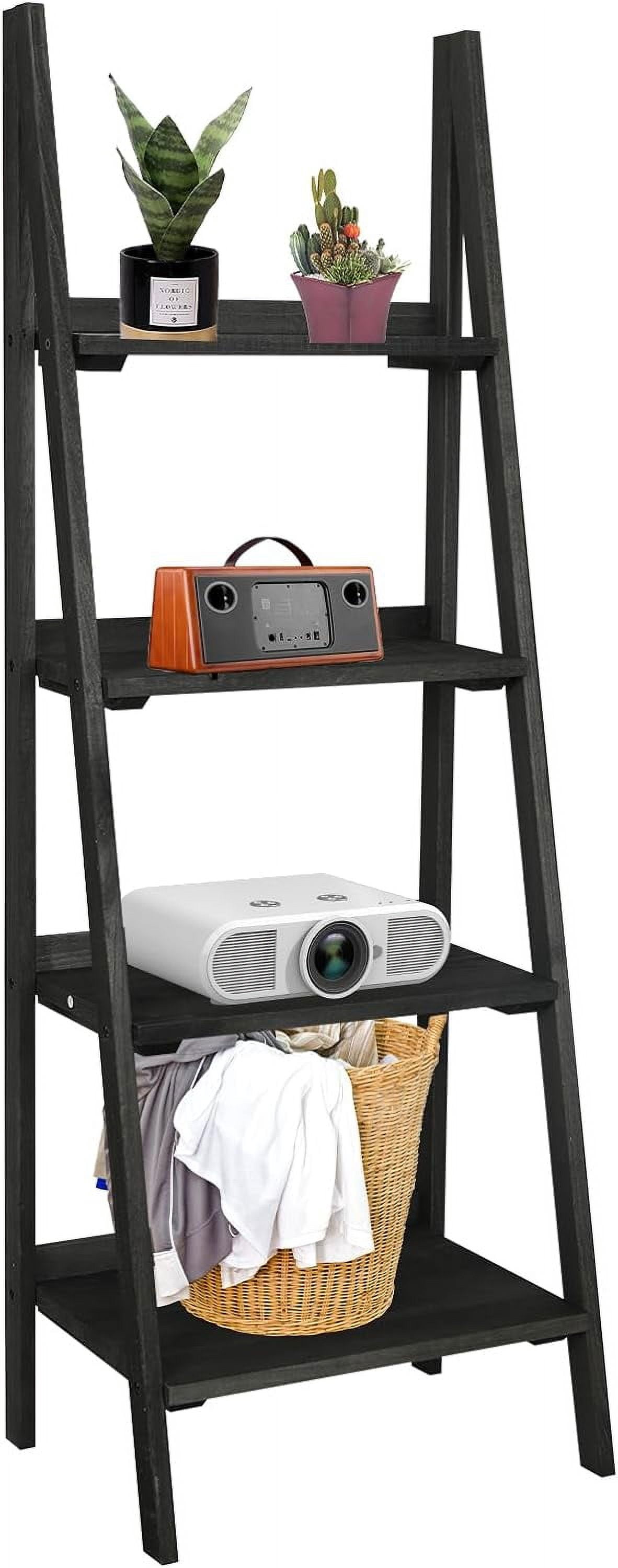 4-Tier Ladder Shelf, Plant Shelf Ladder Shelves Brown Solid Shelf ...