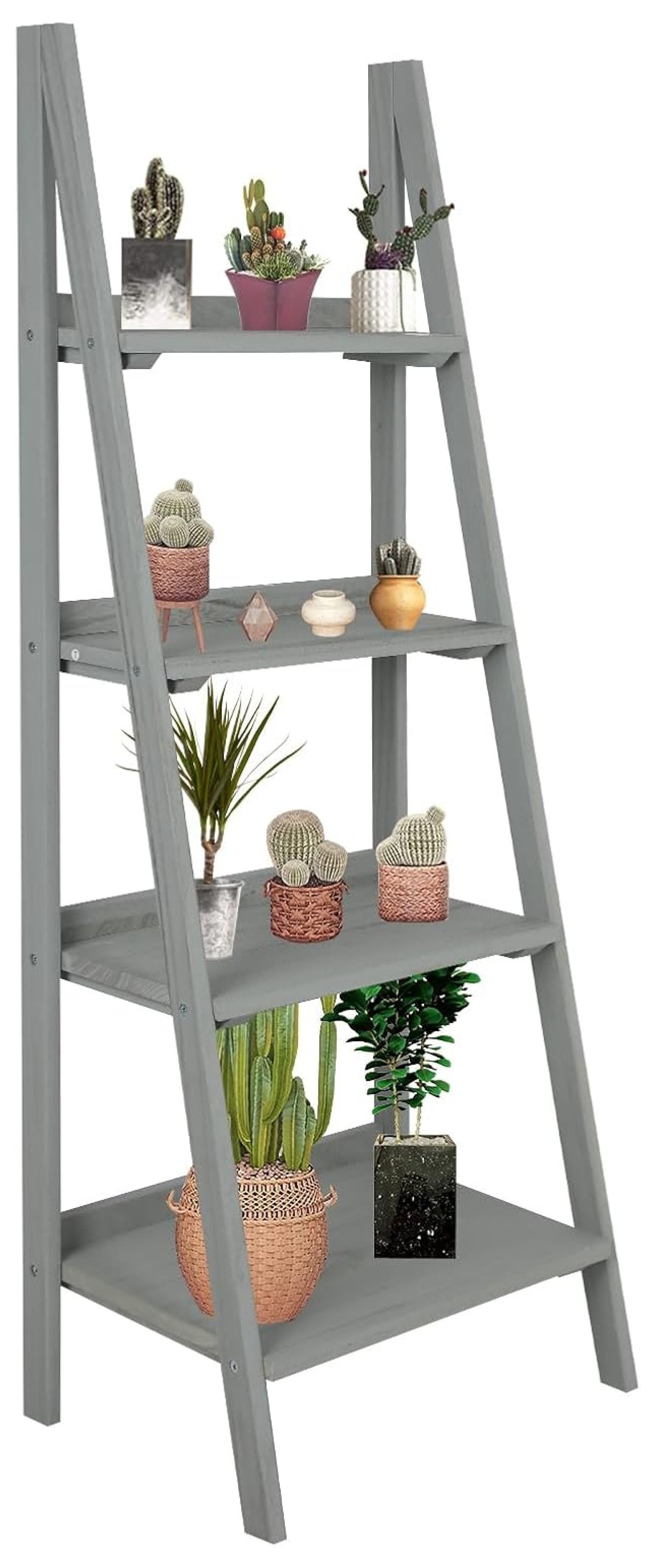 4-Tier Ladder Shelf, Plant Shelf Ladder Shelves Brown Solid Shelf ...