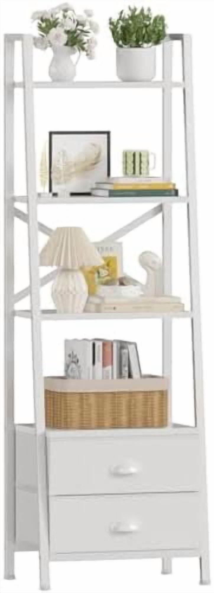 4-Tier Ladder Shelf,Small Bookshelf with 2 Drawers,Vertical Bookcase ...